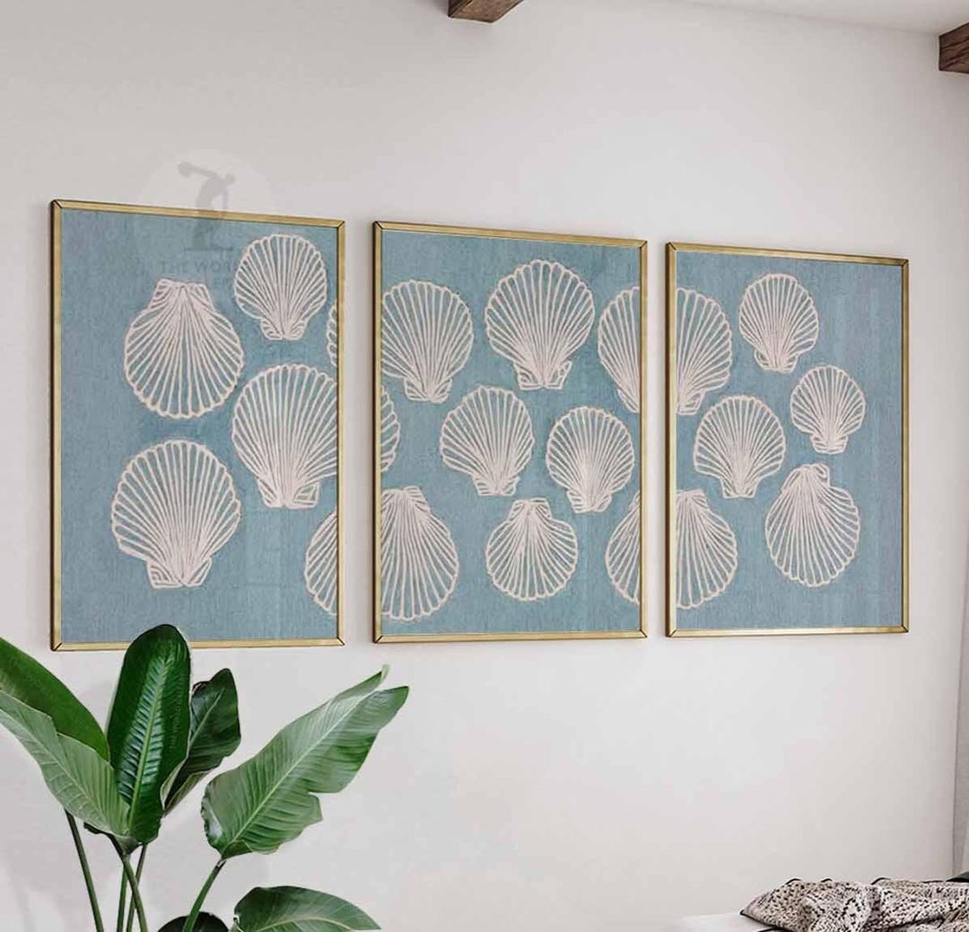 Set of 3 Seashell Posters, Coastal Wall Art Prints, Nautical Beach ...