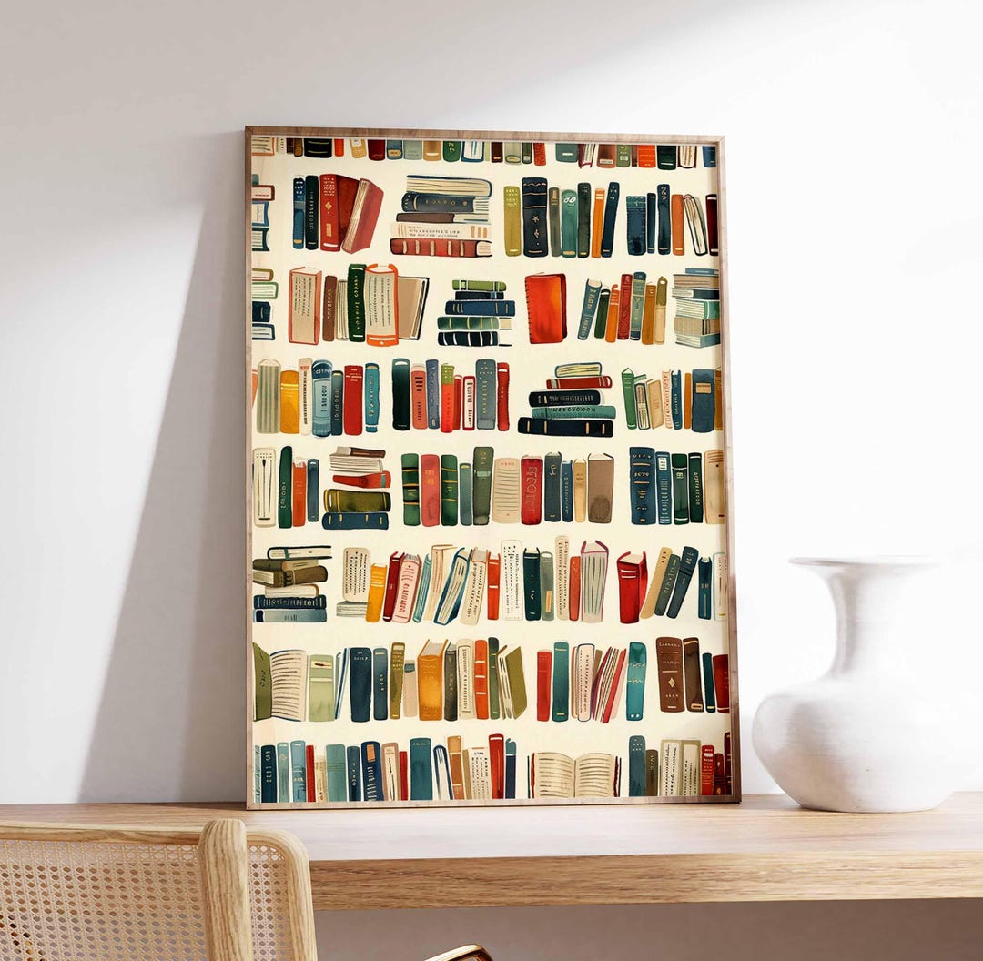 Vintage Library Poster, Book Art, Reading Poster, Book Lovers Gift ...