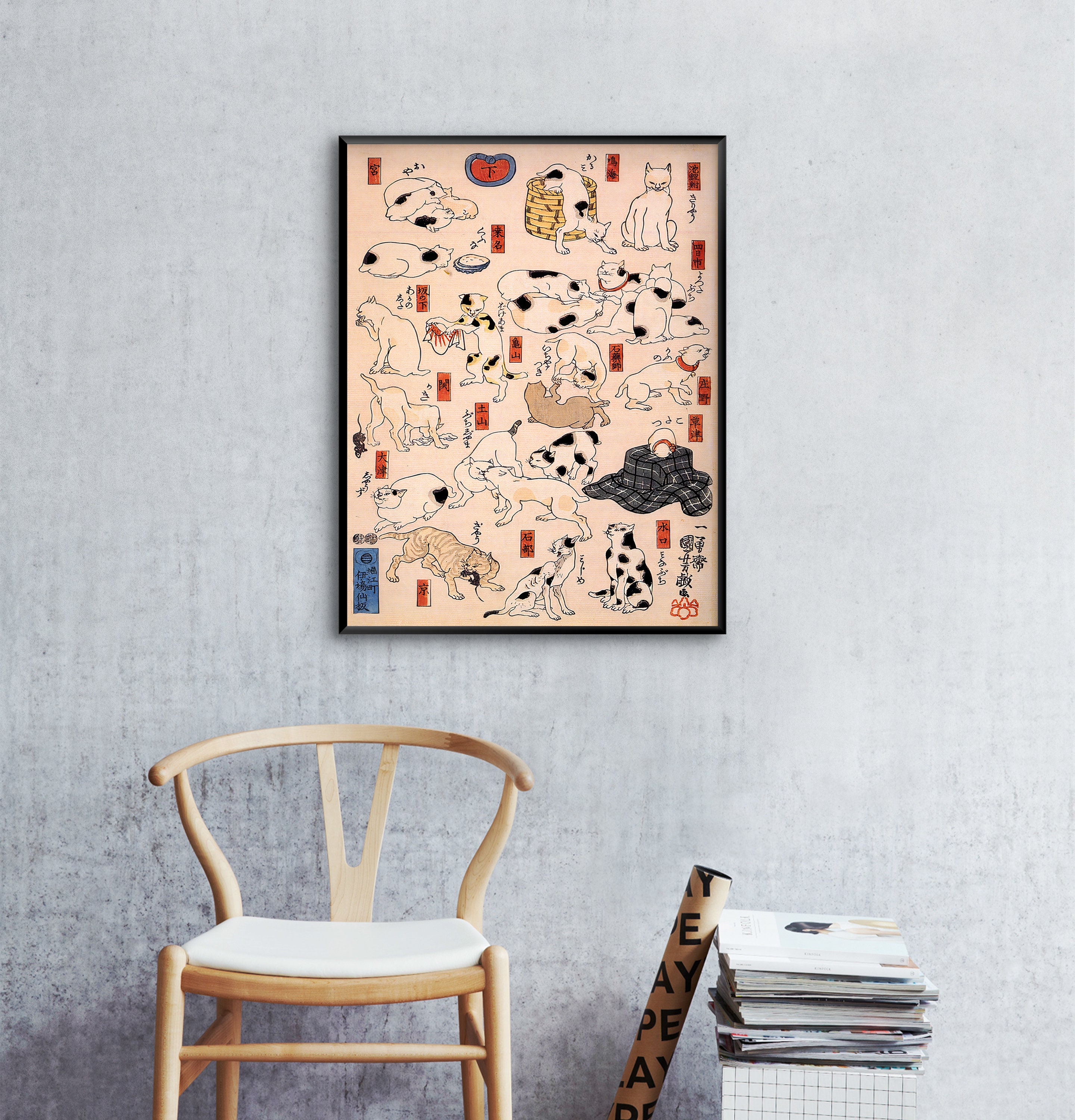 Japanese Cat Poster Utagawa Kuniyoshi Cats Japanese Art | Etsy