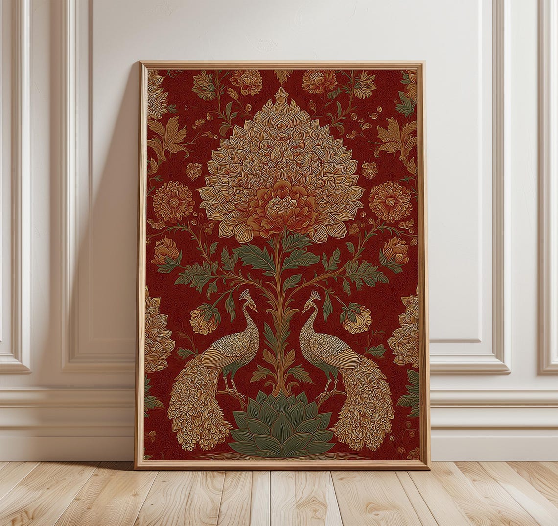 Indian Peacock Wall Art, Heritage Floral Pattern Poster, Mughal ...