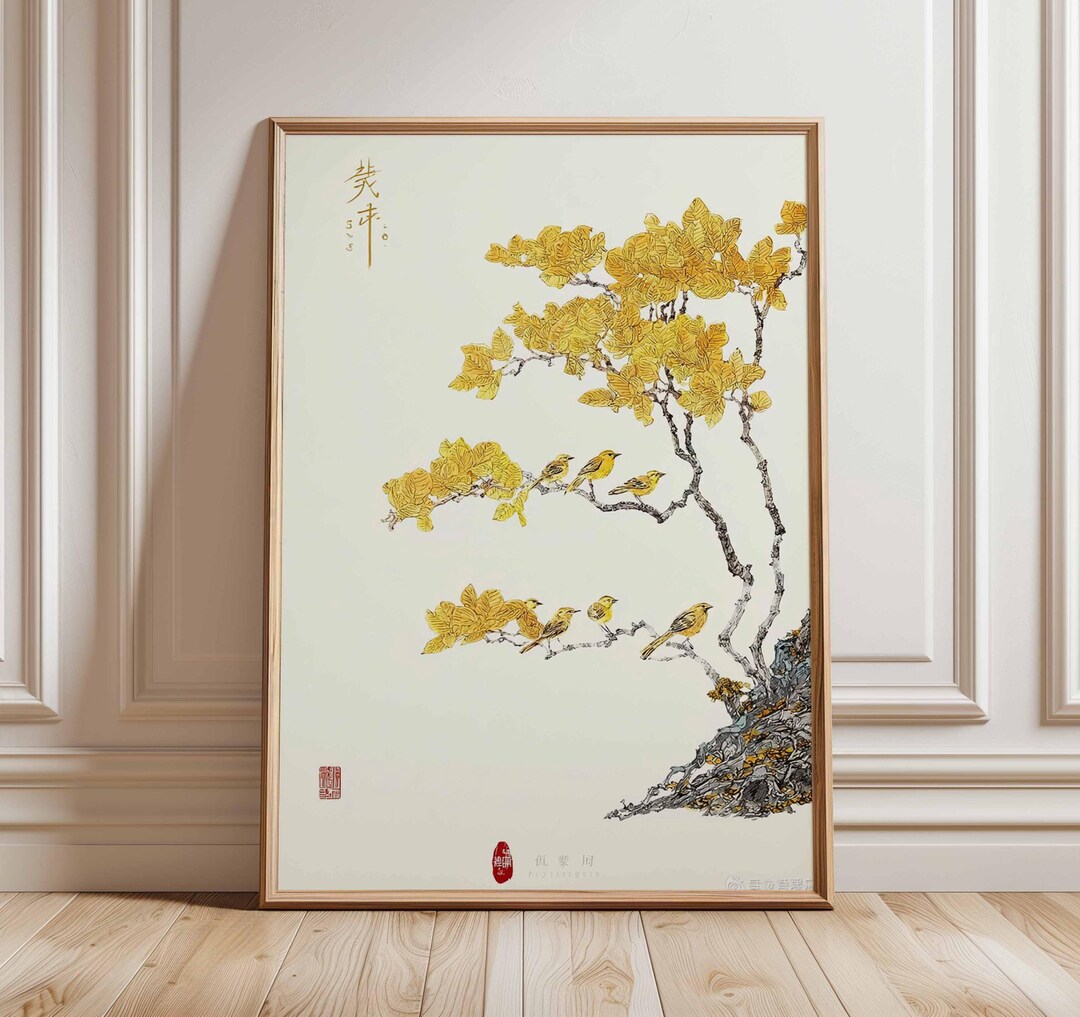 Chinese Bird Print, Ginkgo Leaf Art, Zen Home Decor - Etsy