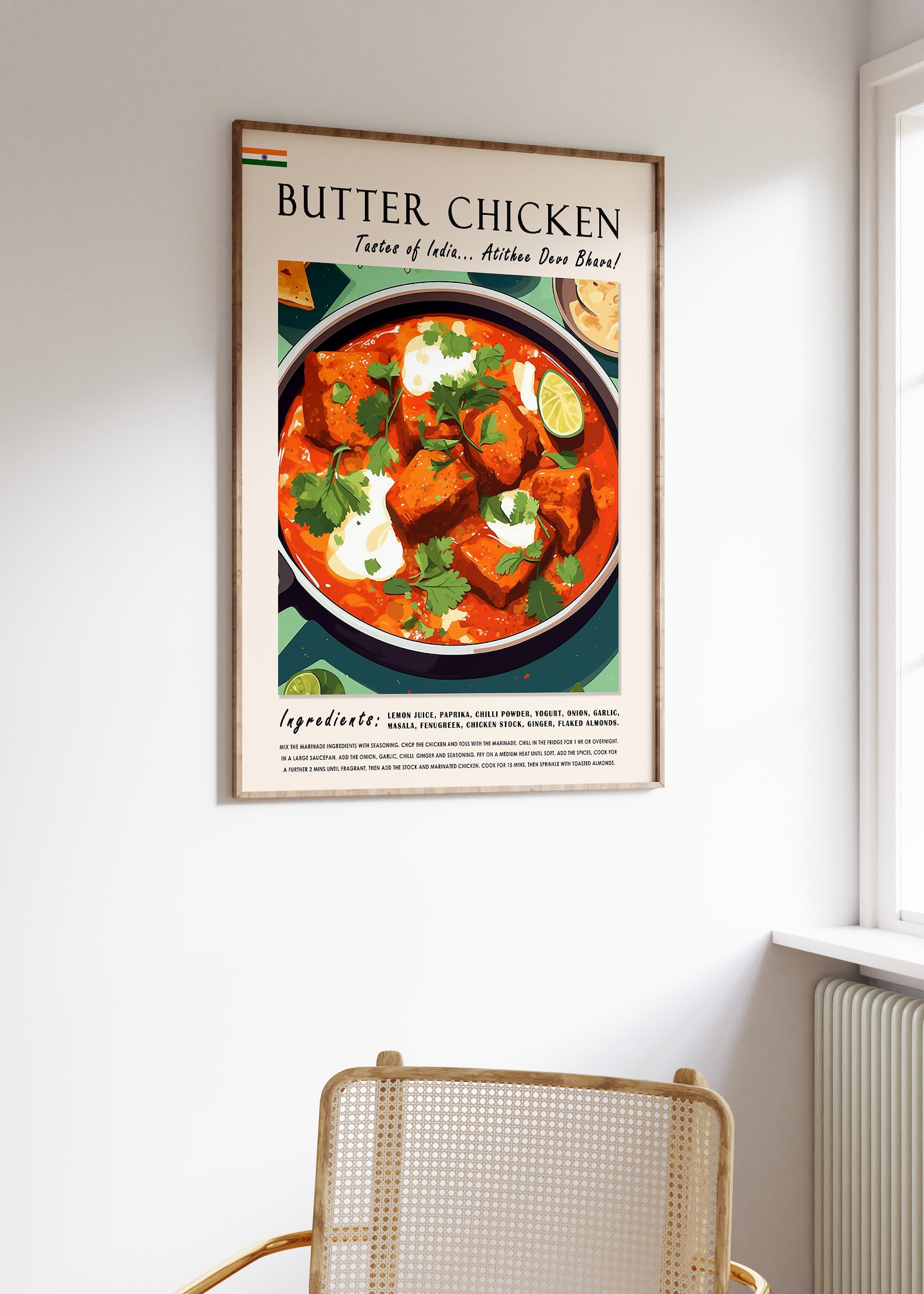 Butter Chicken Indian Food Poster, Indian Food Art, Kitchen Decor ...