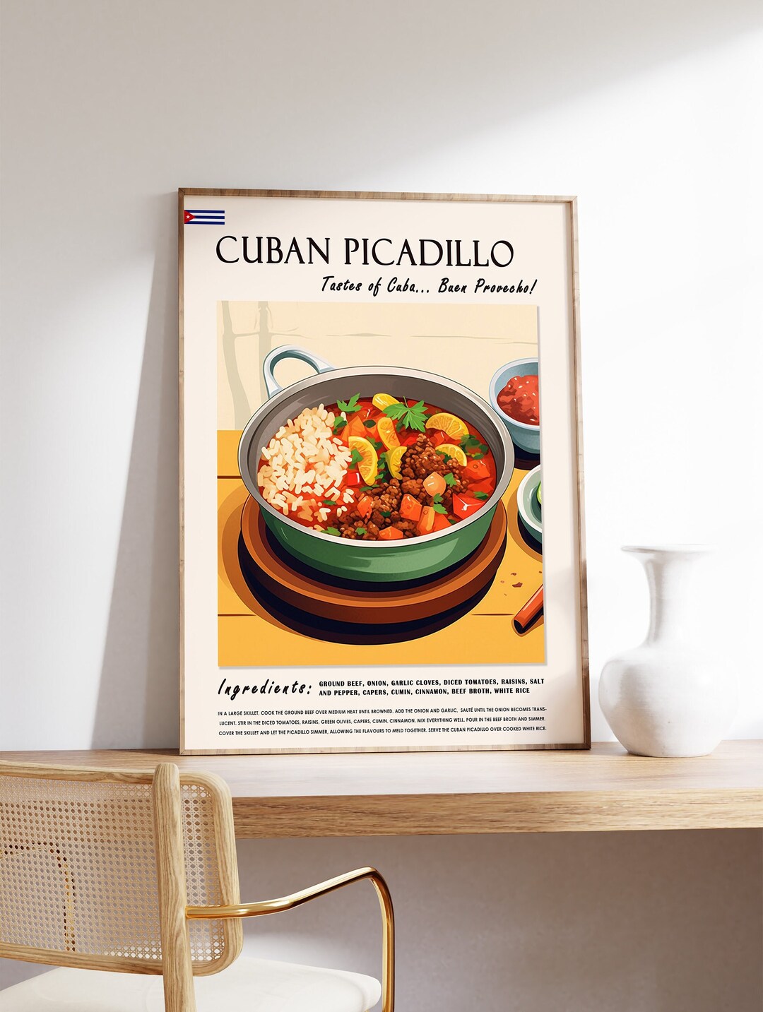 Cuban Picadillo Food Poster, Cuban Food Print, Cuban Food Art, Cuban ...