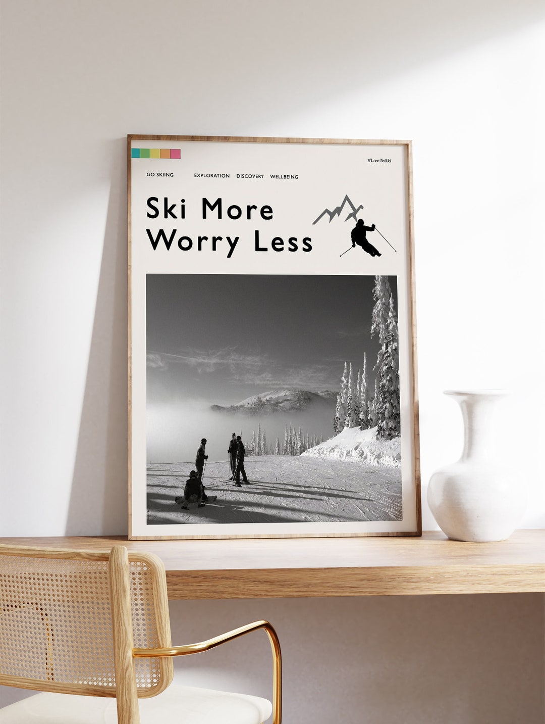 Ski More Worry Less Poster Skiing Alps Outdoor Adventure Art - Etsy
