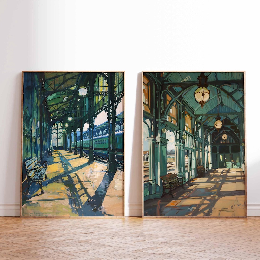 Set of 2 Vintage Railway Station Prints, Classic Train Artwork - Etsy