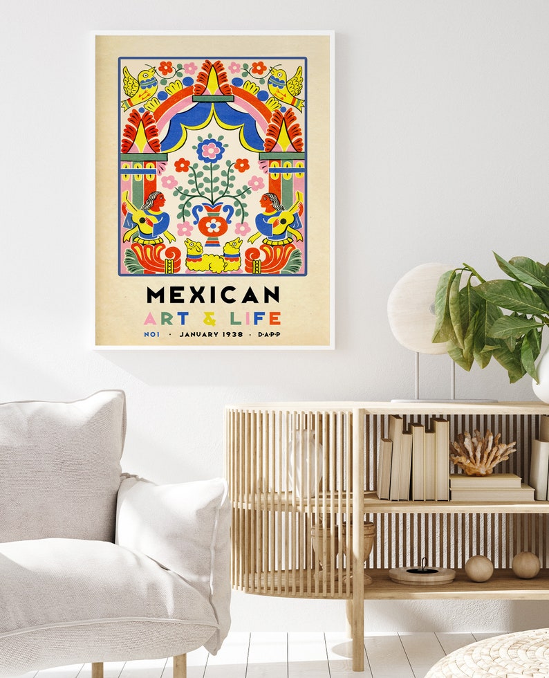 Mexican Exhibition Art Poster, Mexican Print, Floral Vintage Wall Art ...