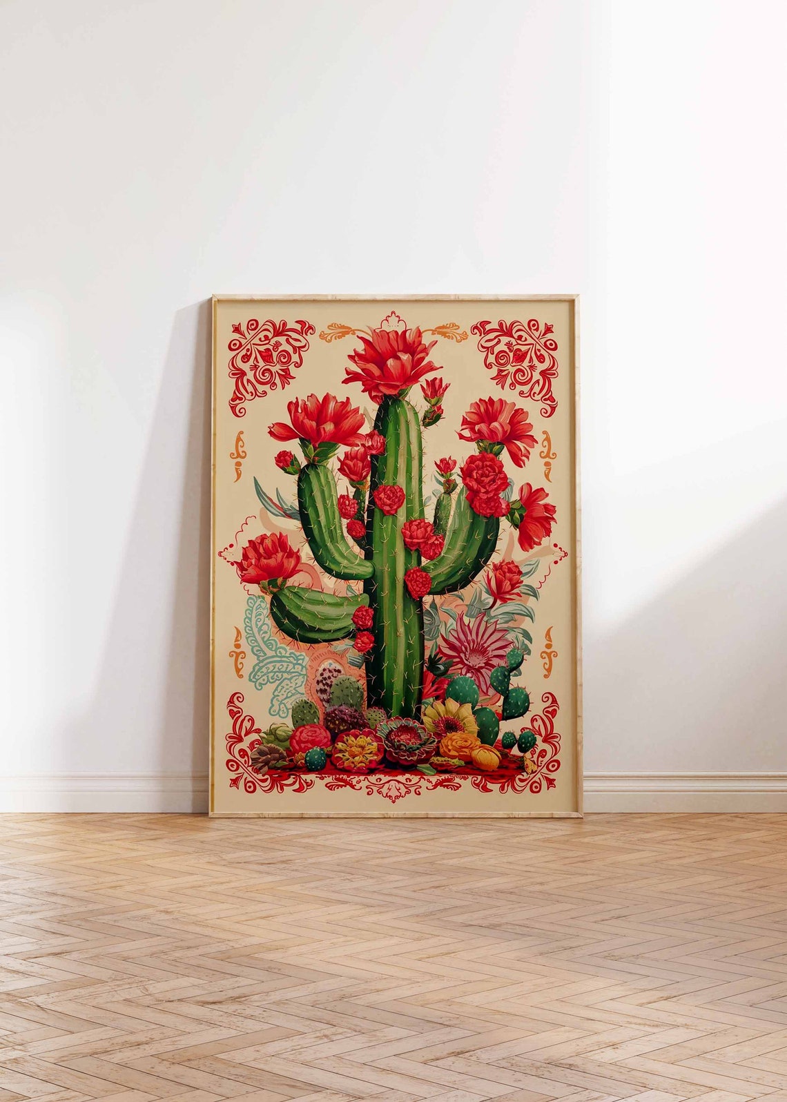 Vintage Mexican Cactus Poster, Colourful Mexican Art Prints, Mexican ...