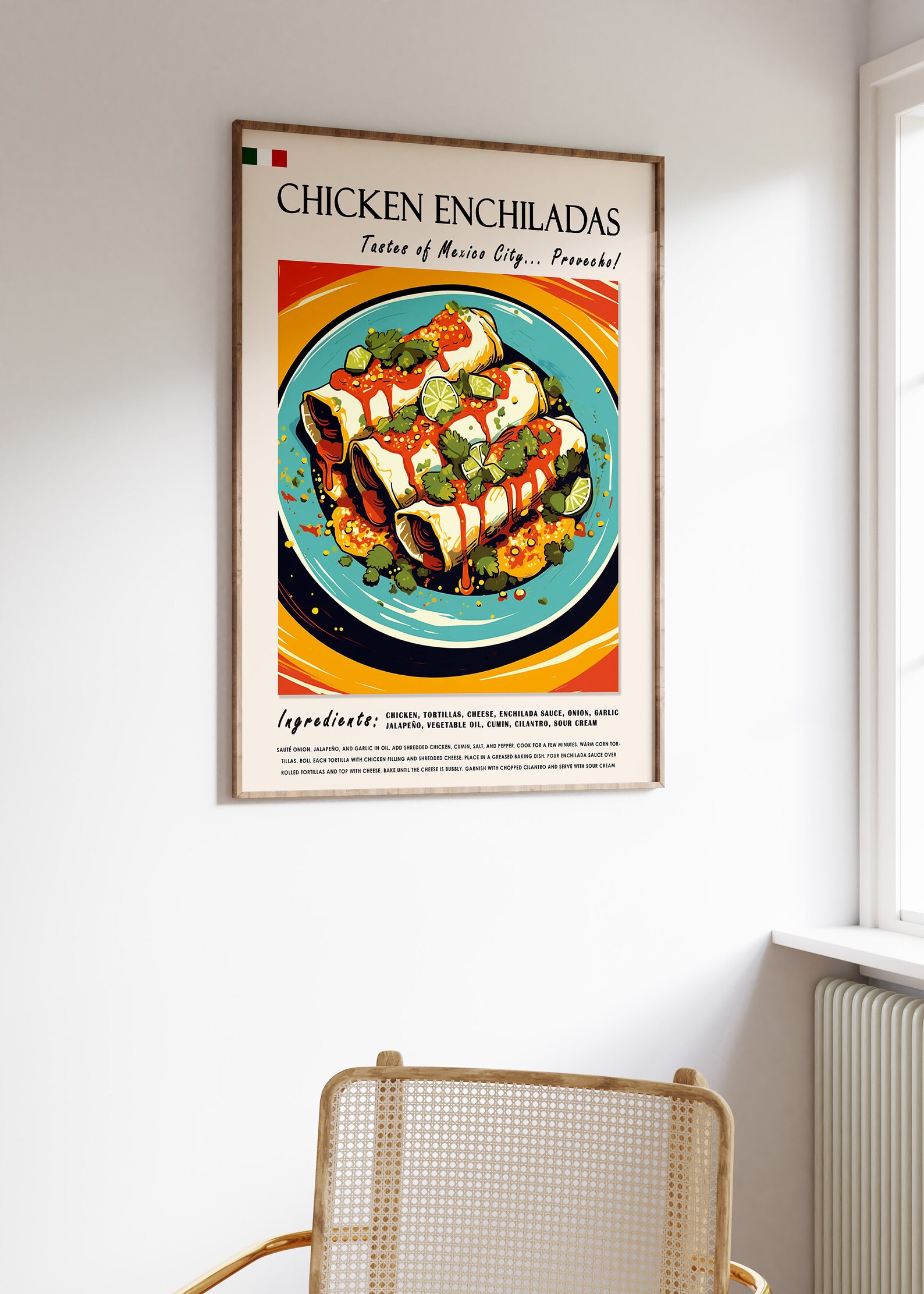 Chicken Enchiladas Mexican Poster, Mexican Food Print, Mexican Food Art ...