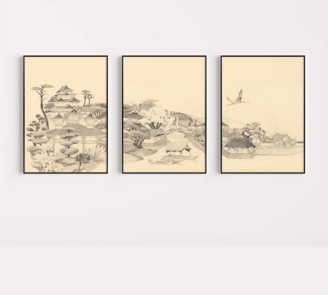Japanese Set of 3 Posters, Japanese Wall Art, Floral Print, Bird ...