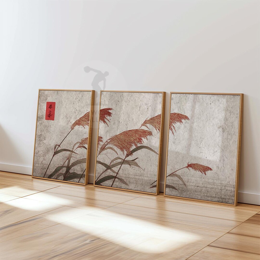 Japanese Reed Print Set | Minimalist Botanical Wall Art - Etsy
