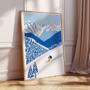 Skiing Wall Art Print, Alpine Mountain Poster, Winter Sports Wall Decor ...