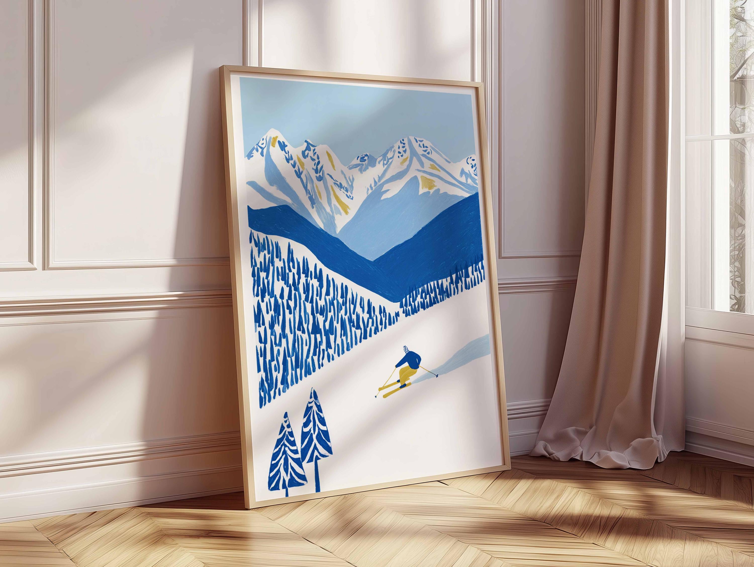 Skiing Wall Art Print, Alpine Mountain Poster, Winter Sports Wall Decor ...