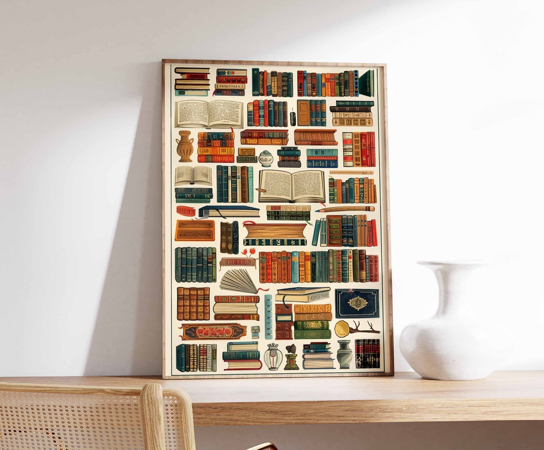 Vintage Library Poster, Book Art, Reading Poster, Book Lovers Gift ...
