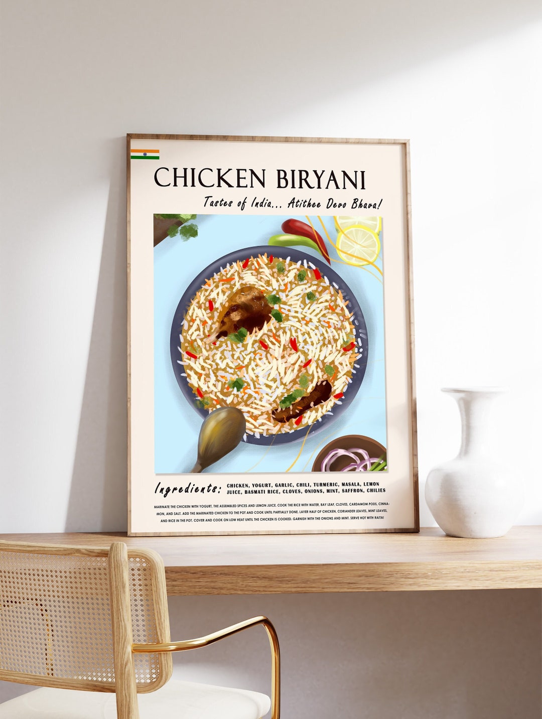 Chicken Biriyani Indian Food Poster, Indian Food Art, Kitchen Decor ...