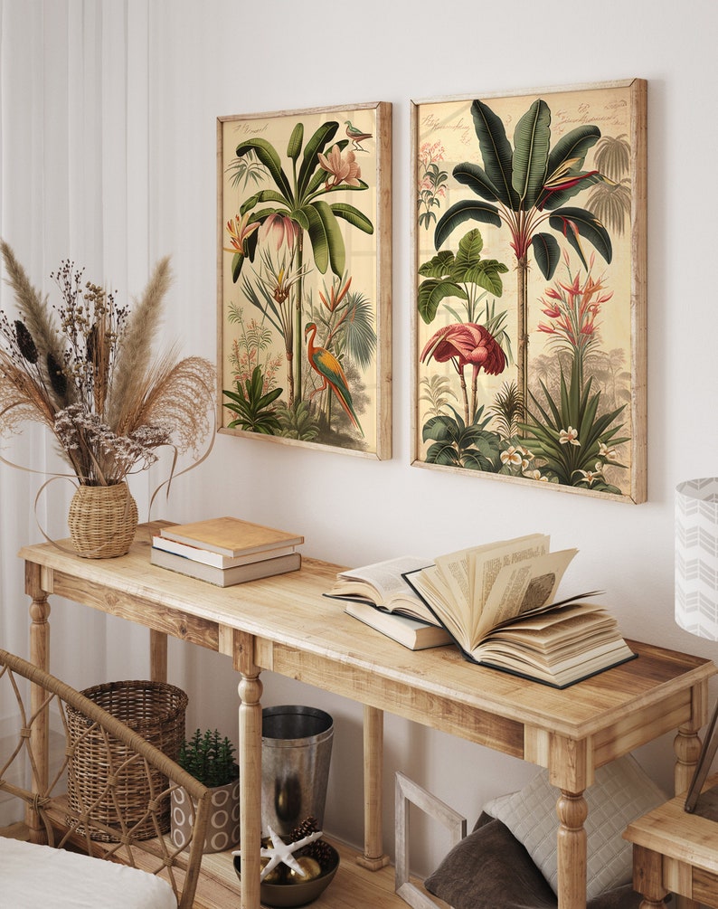 Set of 2 Vintage Botanical Posters Floral Jungle Wall Print - Etsy