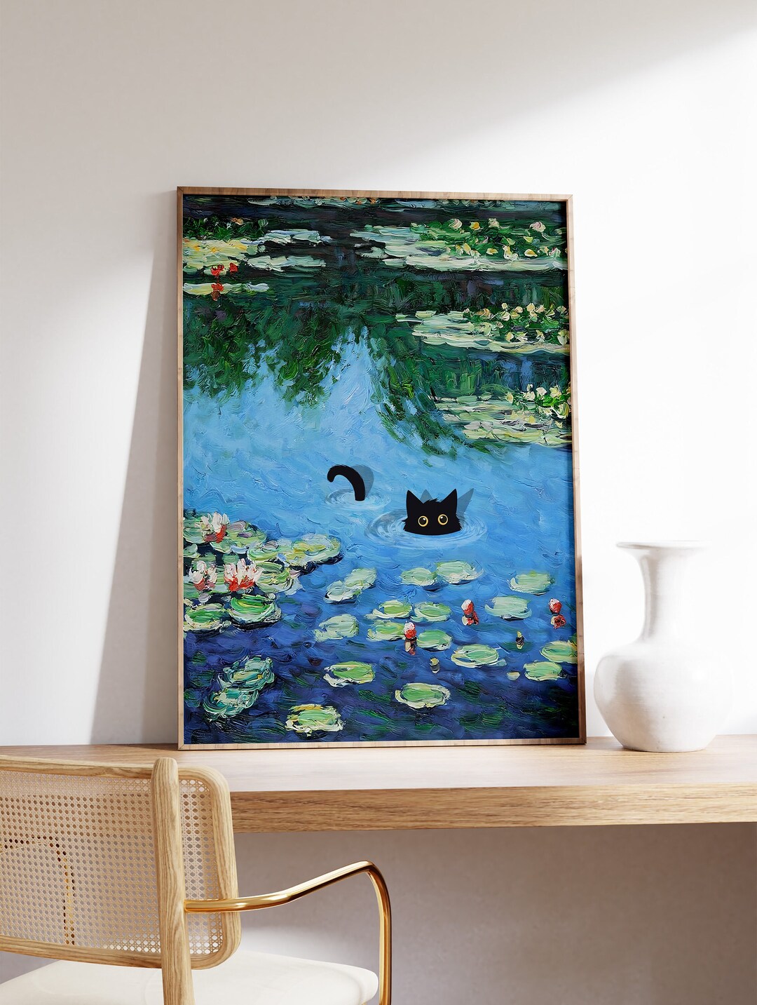 Monet Waterlily Cat Print, Claude Monet Cat Poster, Cat Art, Cat Gift ...