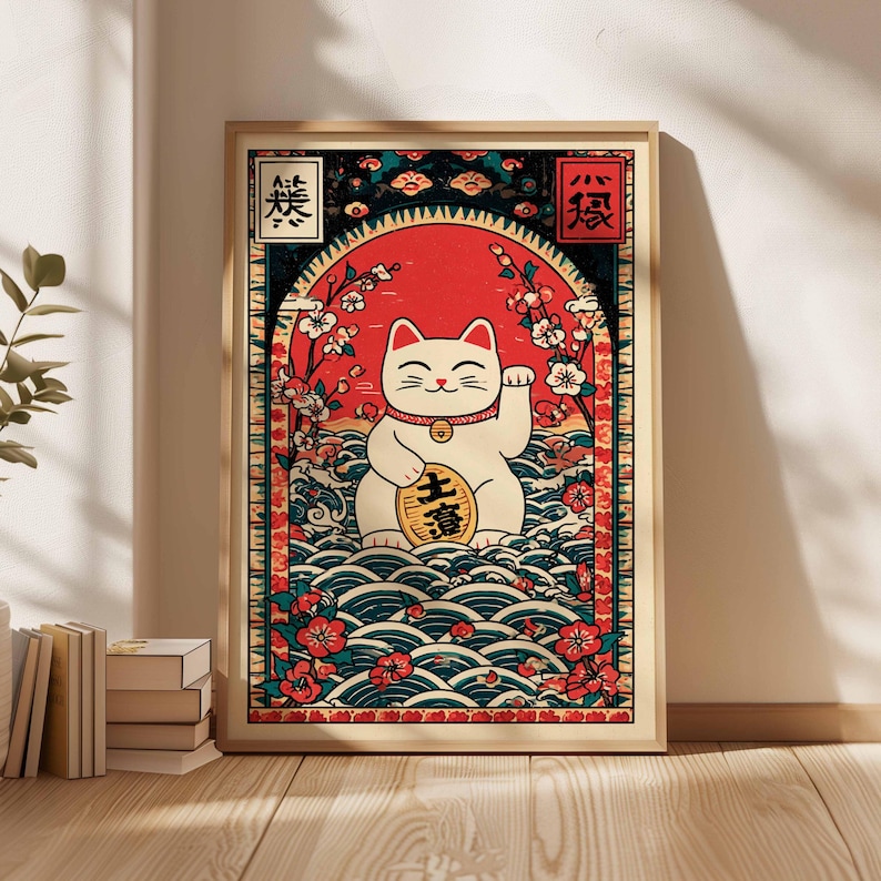 Japanese Lucky Cat Print, Maneki Neko, Oriental Home Decor - Etsy