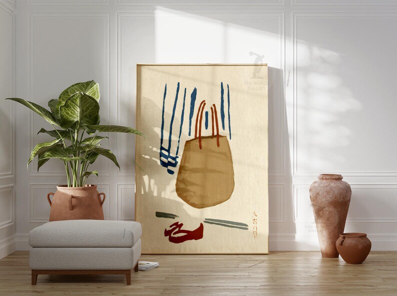 Abstract Figure With Bag, Beige Blue Minimalist Paper Poster - Etsy UK