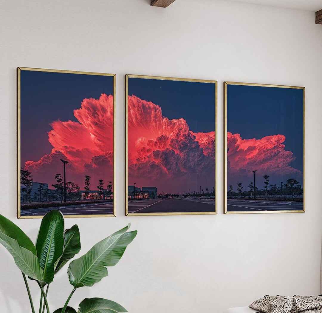 Red Sunset Clouds Posters Set of 3, Dramatic Landscape Prints - Etsy