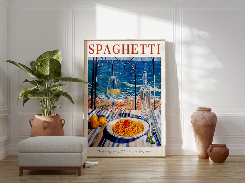 Italian Spaghetti Poster, Vintage Food Print, Kitchen Cafe Decor - Etsy