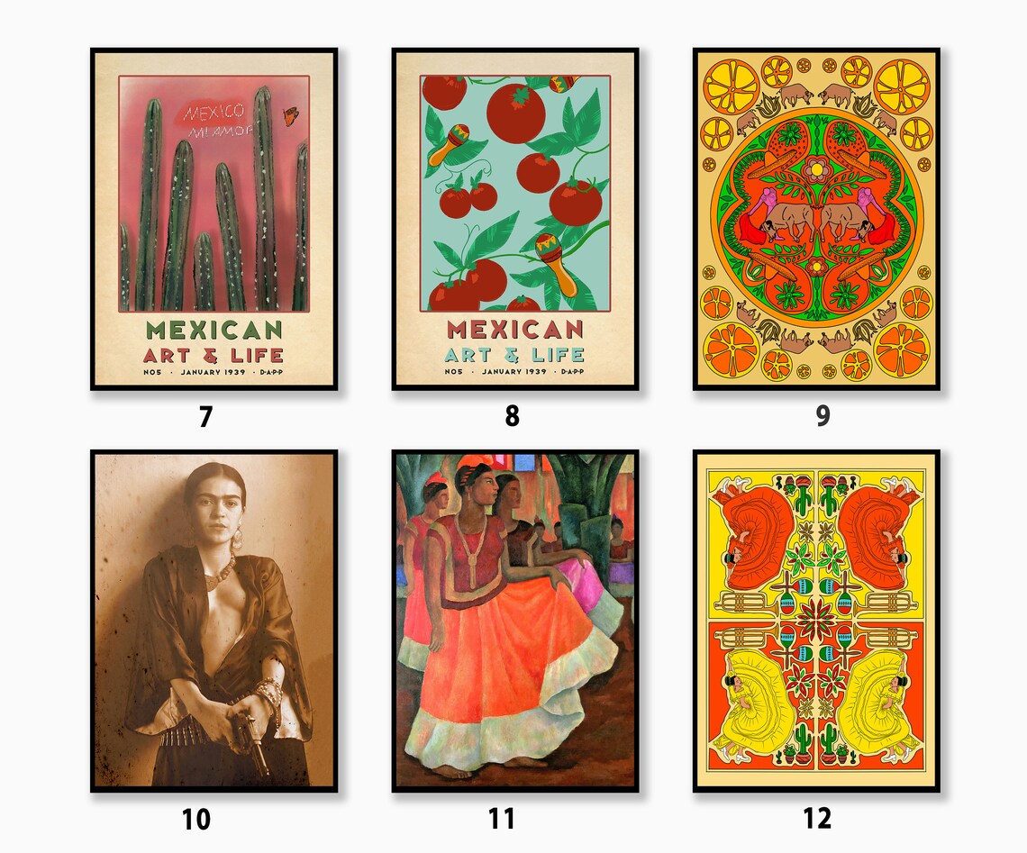Mexican Poster Sets, Mexican Wall Art Decor, Floral Wall Print, Mexican ...