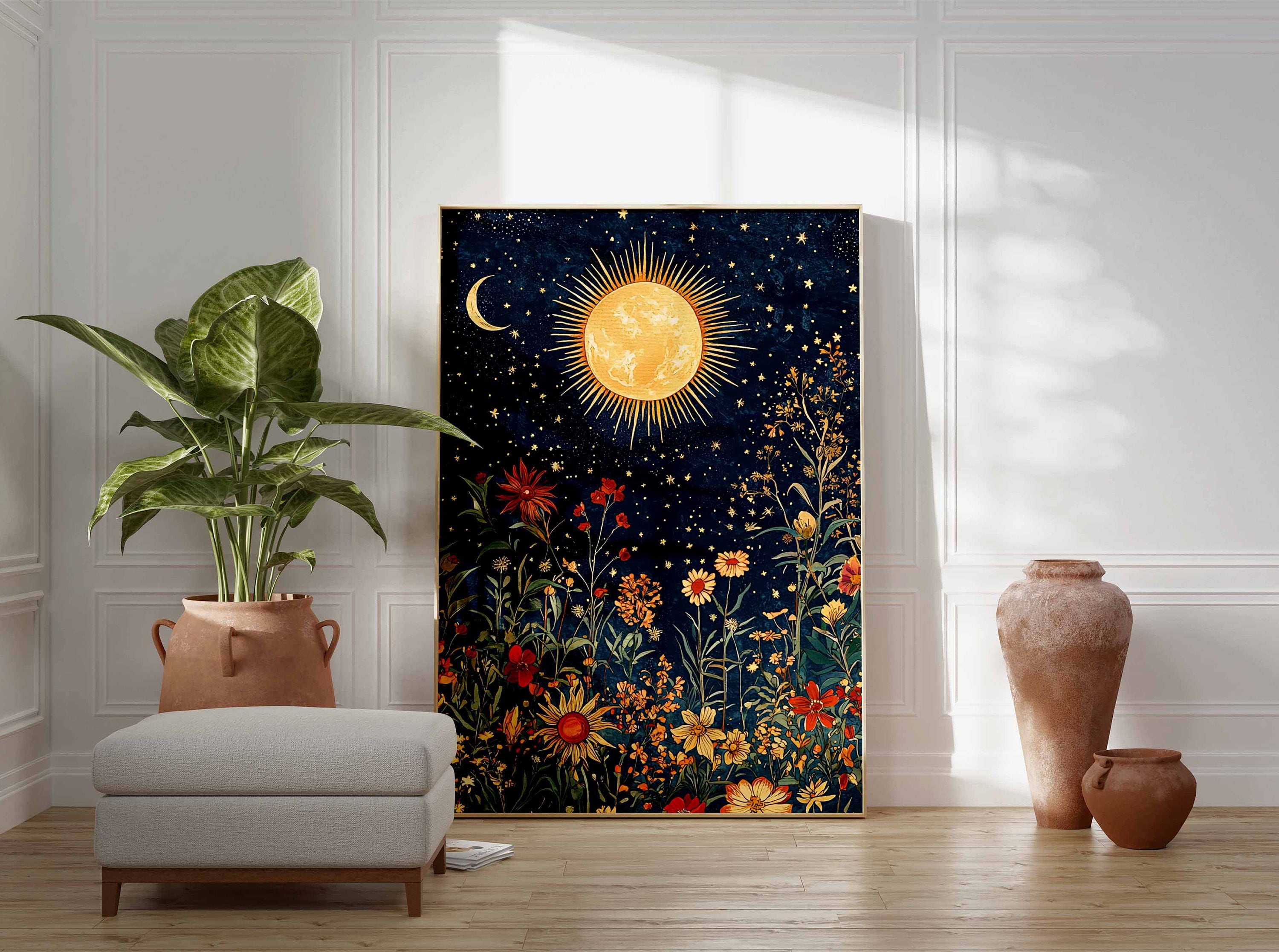 Sun and Moon Poster, Celestial Poster, Spiritual Decor, Vintage Poster ...