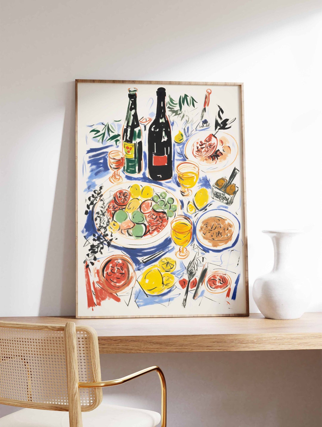 Dinner Party Food Print, Retro Food Art, Vintage Kitchen Poster ...