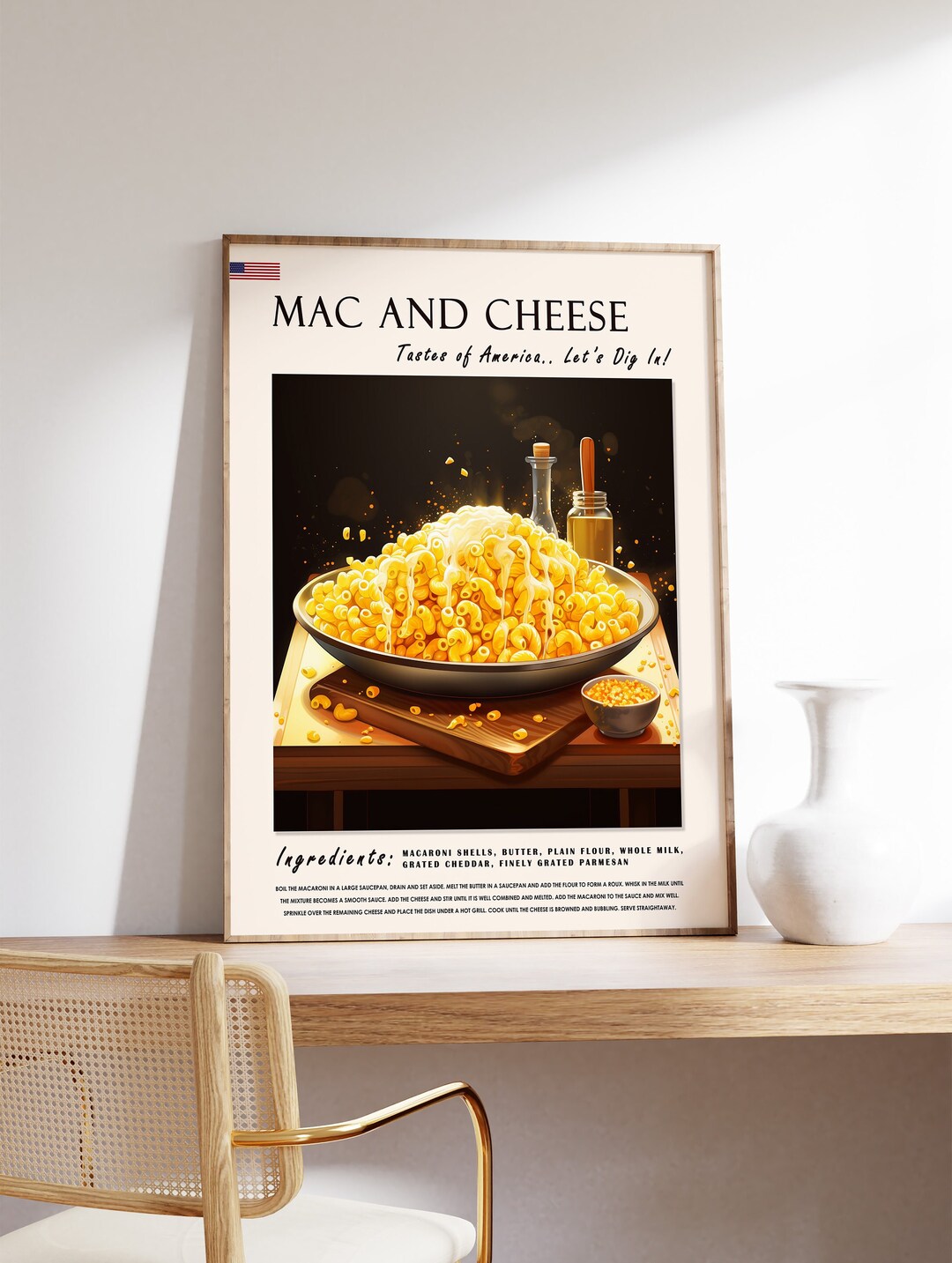 Mac and Cheese Food Poster, American Food Print, Pasta Poster, Kitchen ...