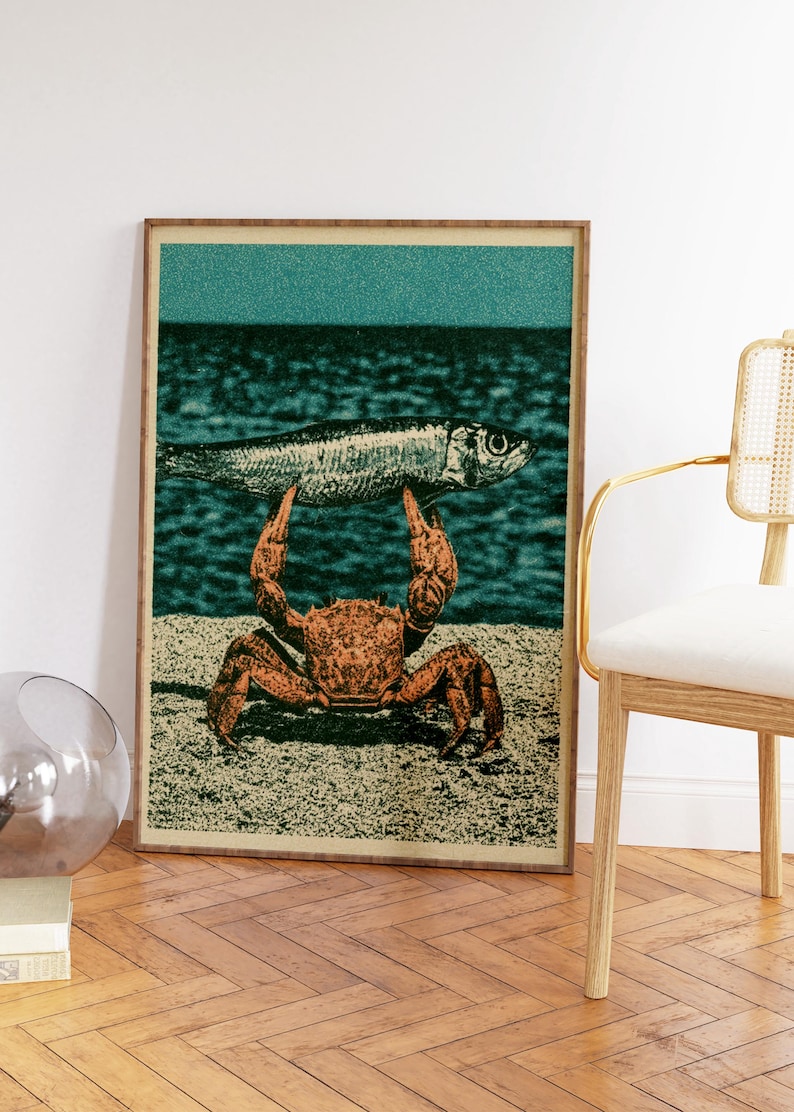 Crab Fish Poster, Coastal Seafood Print, Nautical Paper Wall Art - Etsy UK