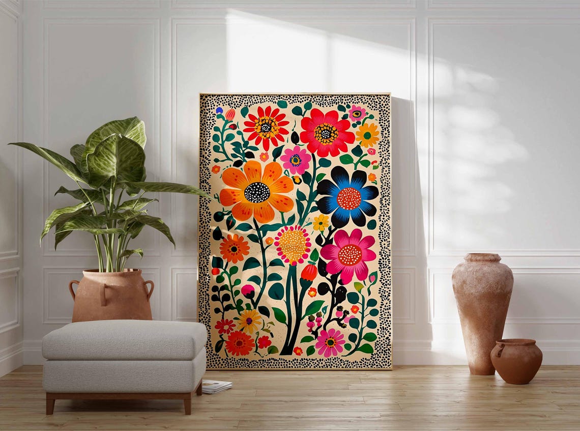 Vintage Mexican Floral Poster, Traditional Latin Wall Art - Etsy