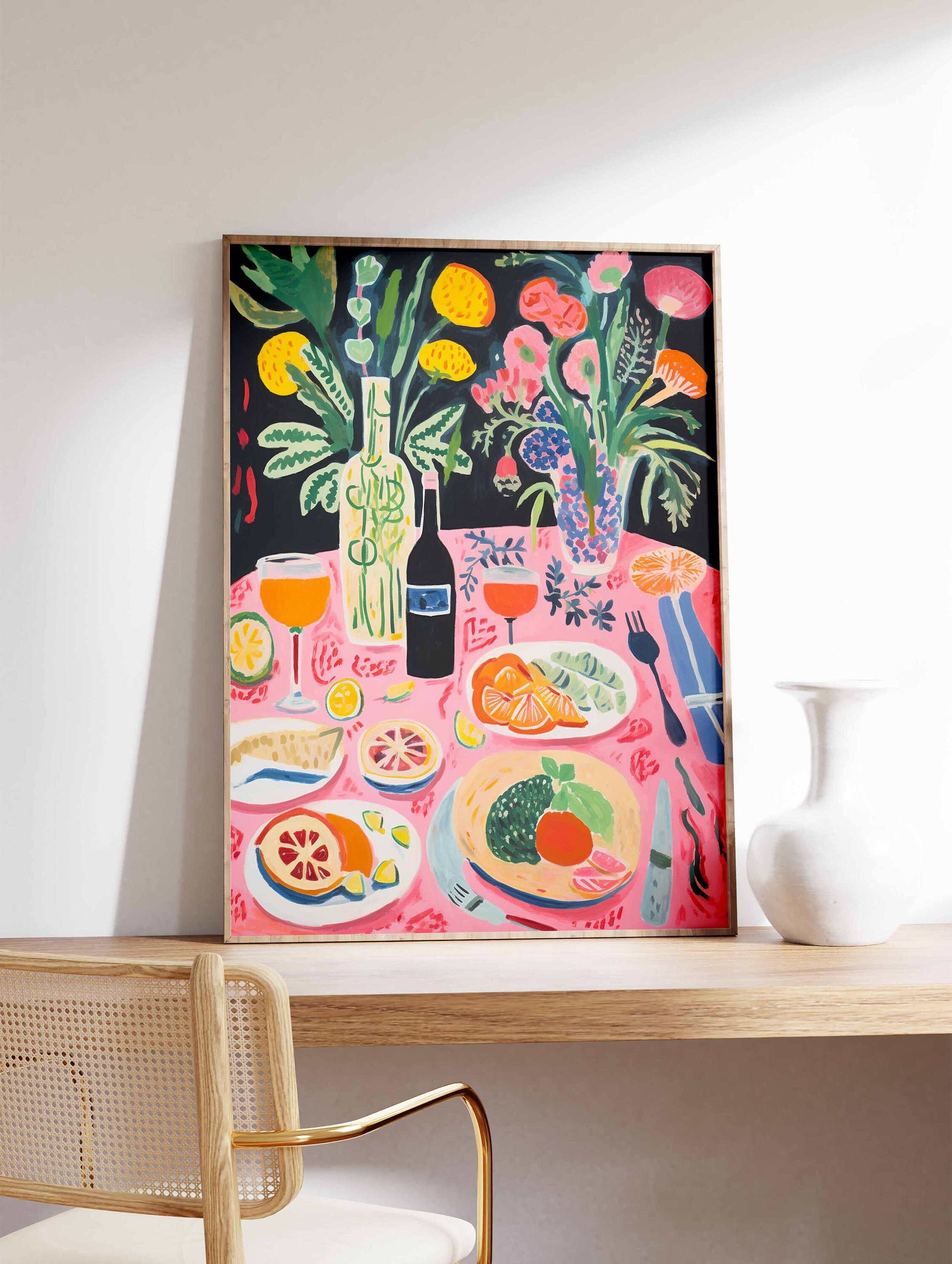 Dinner Table Food Print, Retro Food Art, Vintage Kitchen Poster ...
