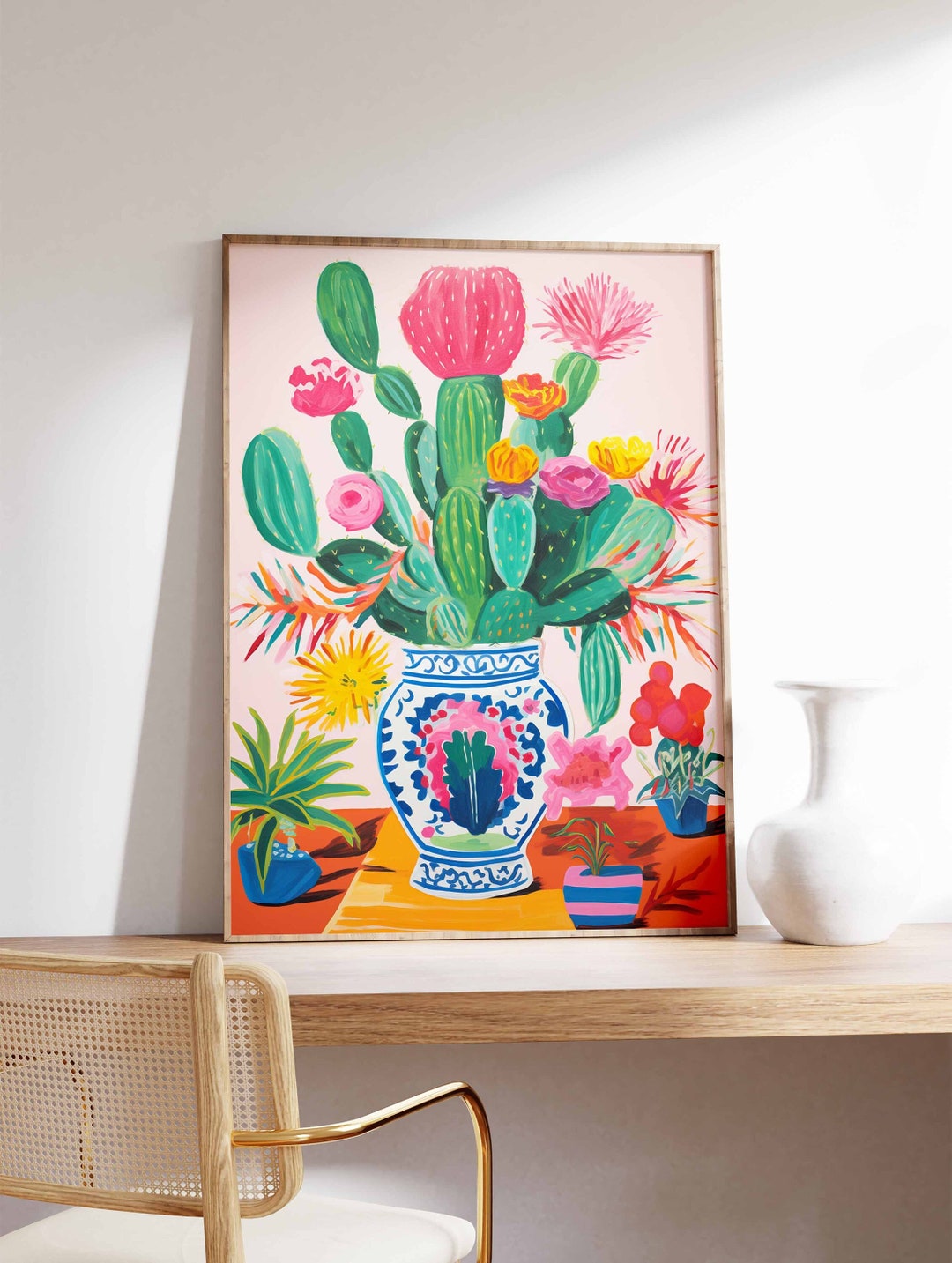 Vintage Mexican Cactus Poster, Colourful Mexican Art Print, Traditional ...