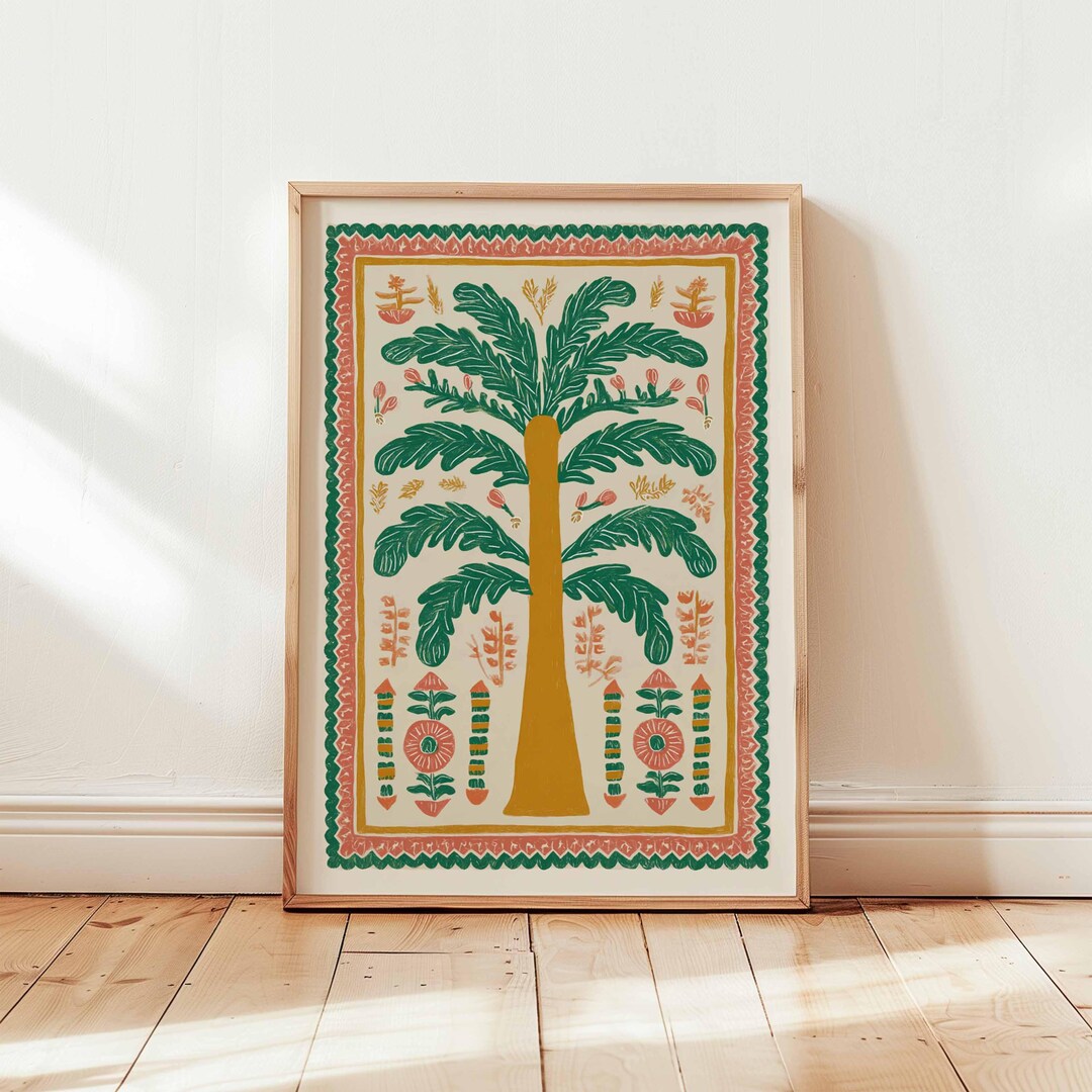 Middle Eastern Poster, Folk Art Palm Tree Print, Arabic Wall Art, Boho ...