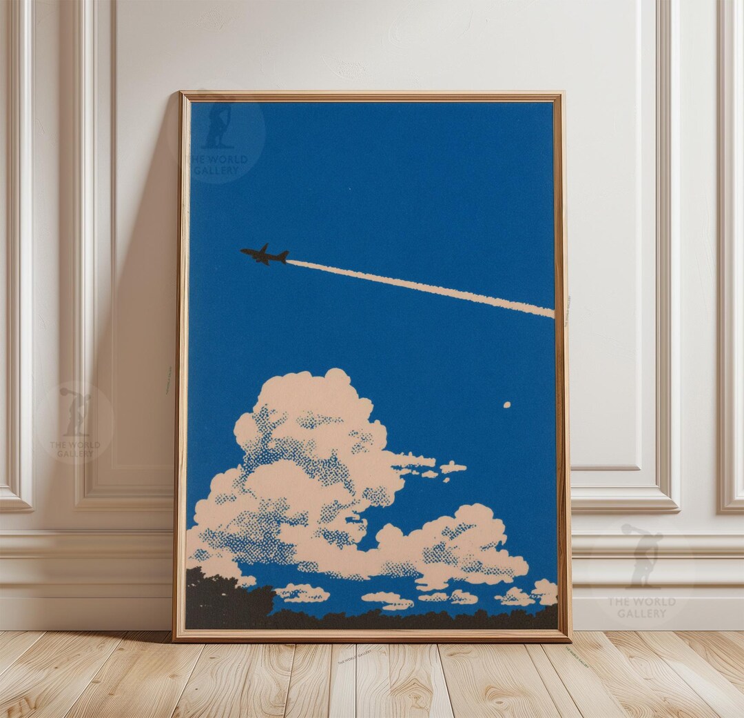 Jet Aircraft Poster | Minimalist Sky Print | Aviation Wall Art (blue ...