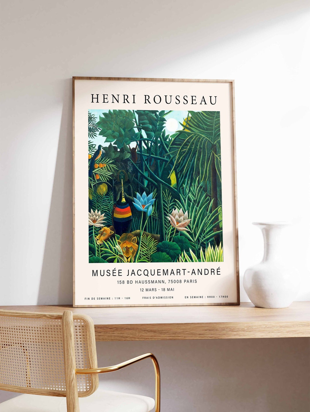 Henri Rousseau Poster, Tiger Peeking Out From Grass , Tropical Jungle ...