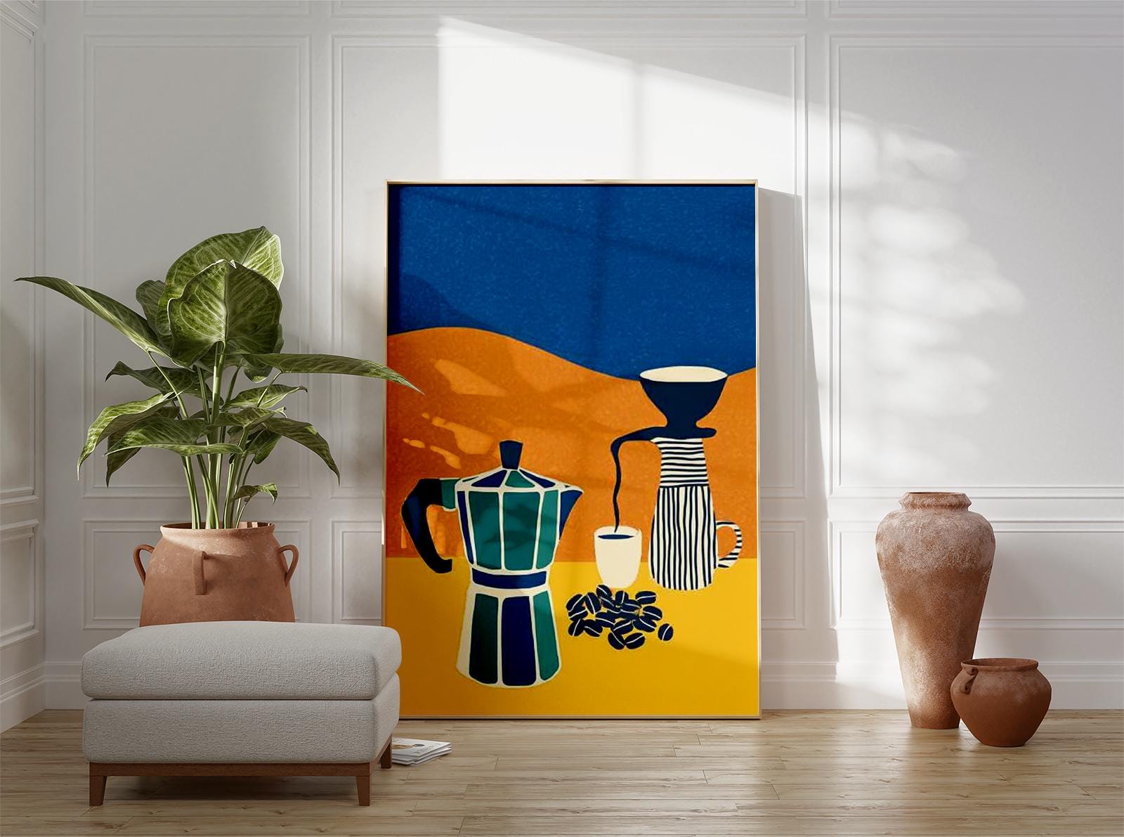 Modern Coffee Pot Set Pop Art Poster, Colorful Moka Pot and Cup Print ...