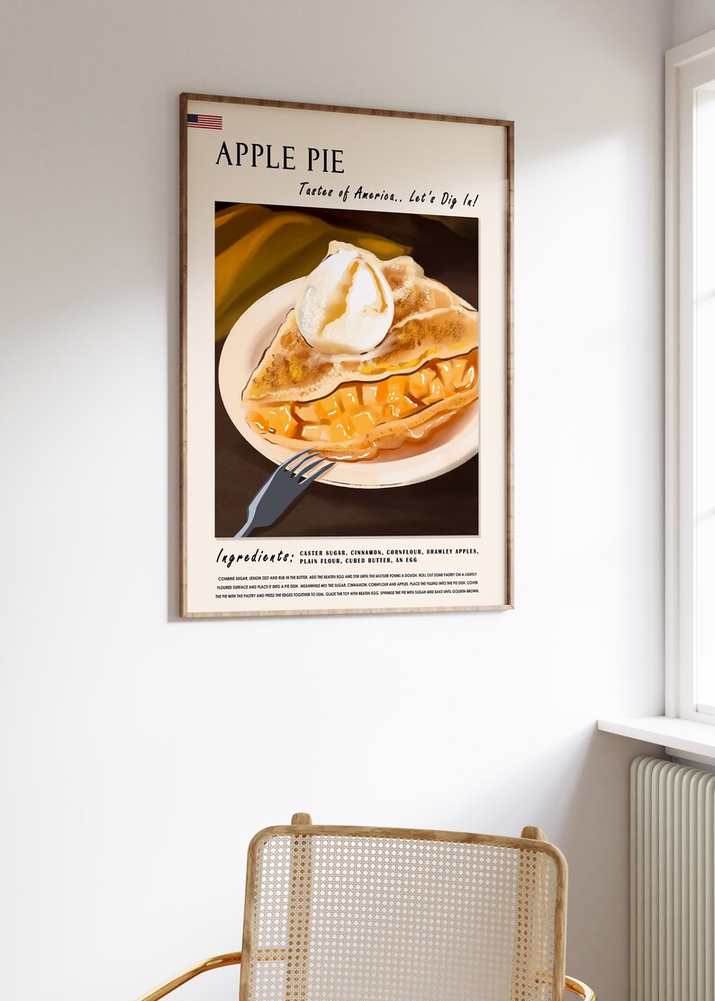 Apple Pie Food Poster Dessert Poster Dessert Art Recipe - Etsy