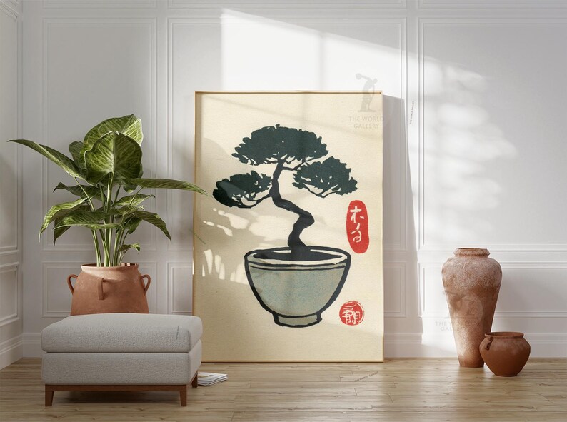 Bonsai Tree Print | Japanese Ink Style Botanical Illustration | Zen ...
