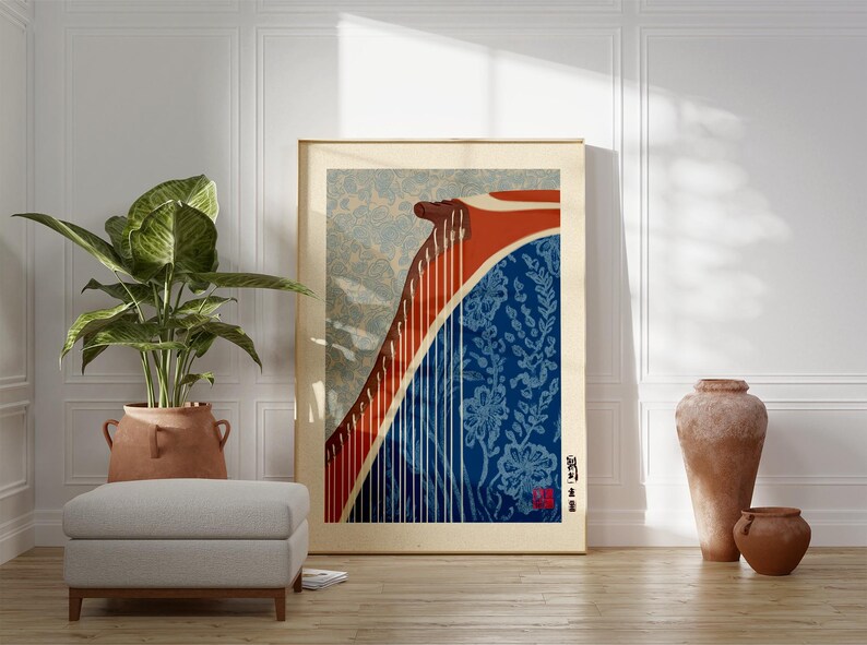 Blue Red Guzheng Poster | Chinese Instrument Illustration | Vintage ...