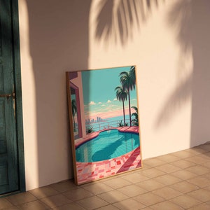 Miami Pool Print, 80's Swimming Pool Poster, Retro Florida Beach Art ...