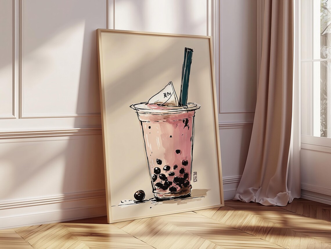 Bubble Tea Wall Art, Boba Drink Poster, Minimal Line Illustration ...