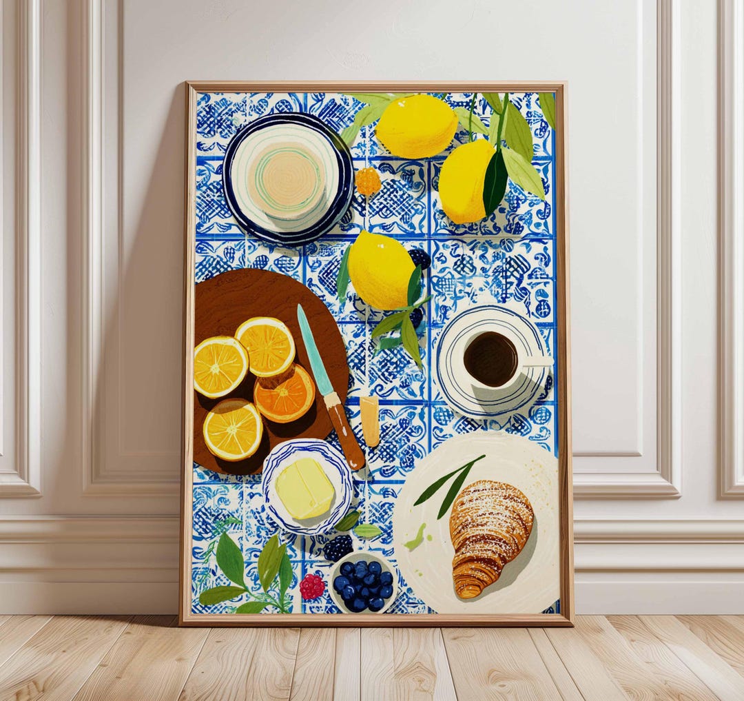 Breakfast Wall Art Print, Mediterranean Kitchen Poster, Coffee and ...