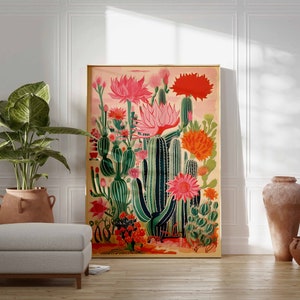 Vintage Mexican Cactus Poster, Colourful Mexican Art Print, Traditional ...