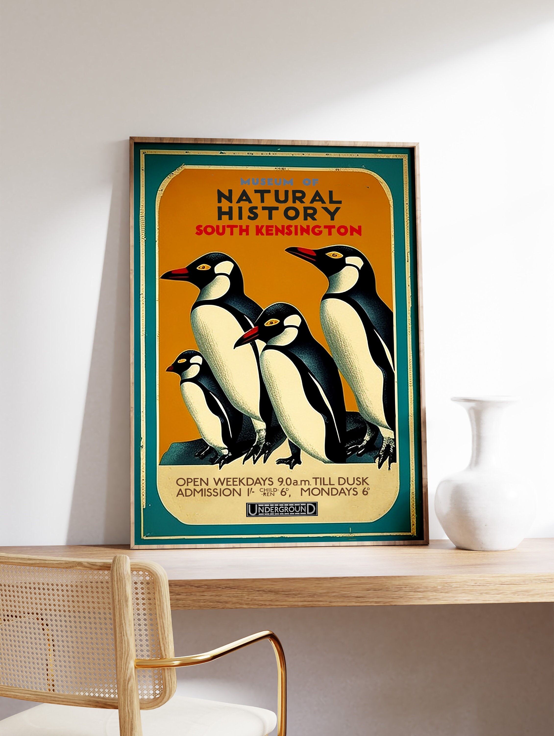 Vintage Museum of Natural History Poster, Penguins, Retro Museum Print ...