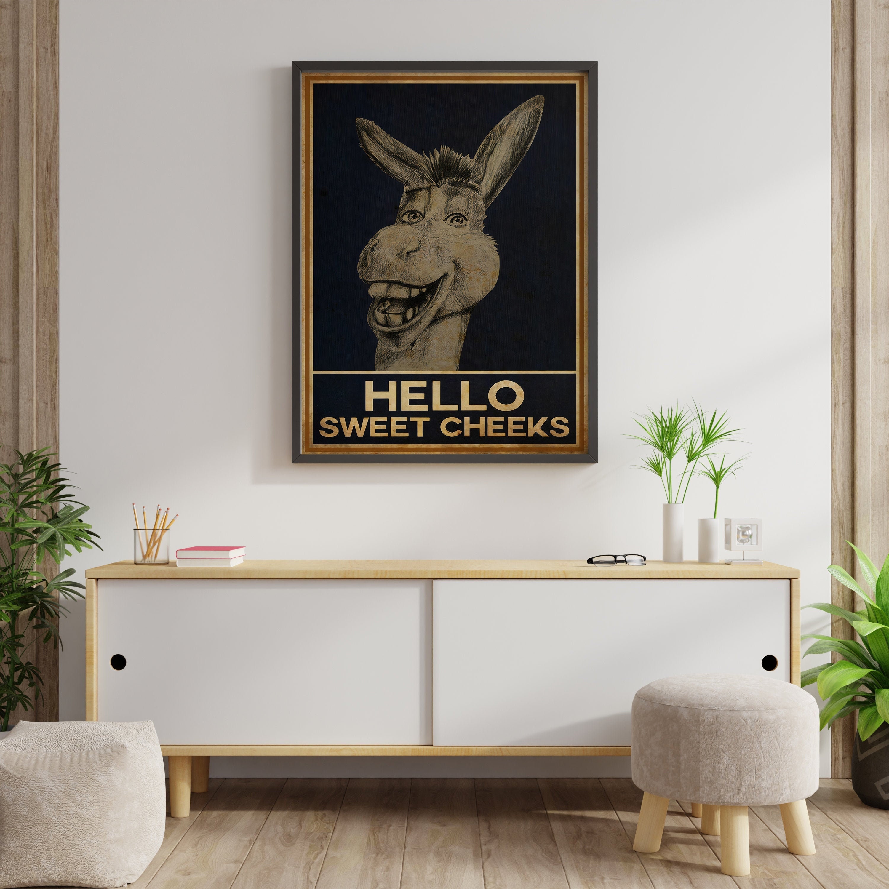 Donkey Hello Sweet Cheeks Poster Funny Comedy Animal Art - Etsy