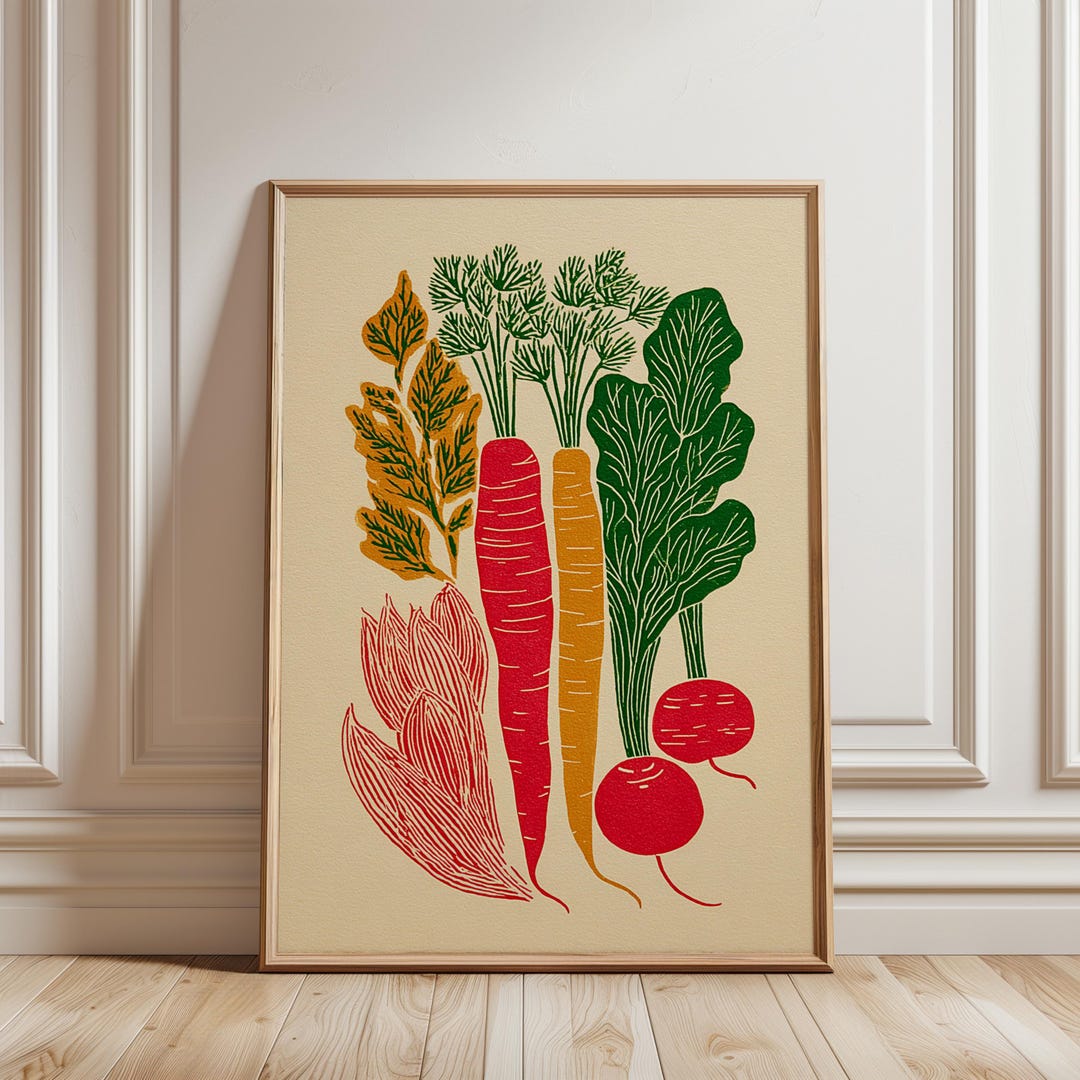 Vegetable Garden Poster, Multicolour Textured Illustration Art - Etsy