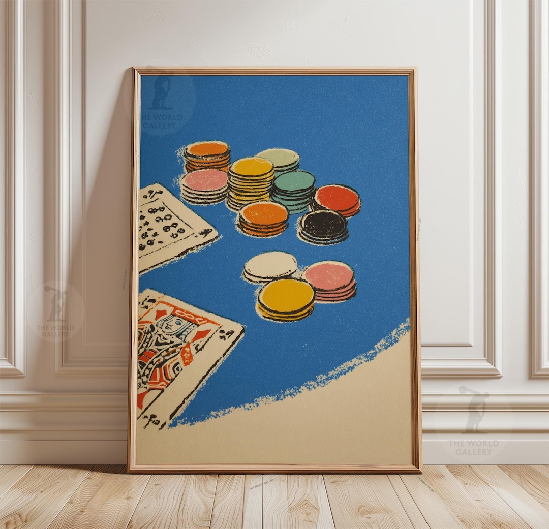Poker Chips Casino Table Print | Retro Playing Cards Game Room Wall Art ...