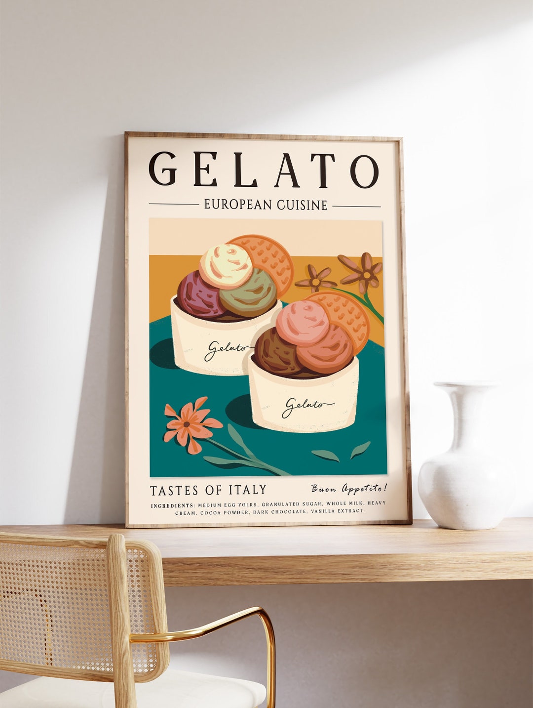 Gelato Poster, Italian Food Art, Ice Cream Food Poster, Kitchen Decor ...