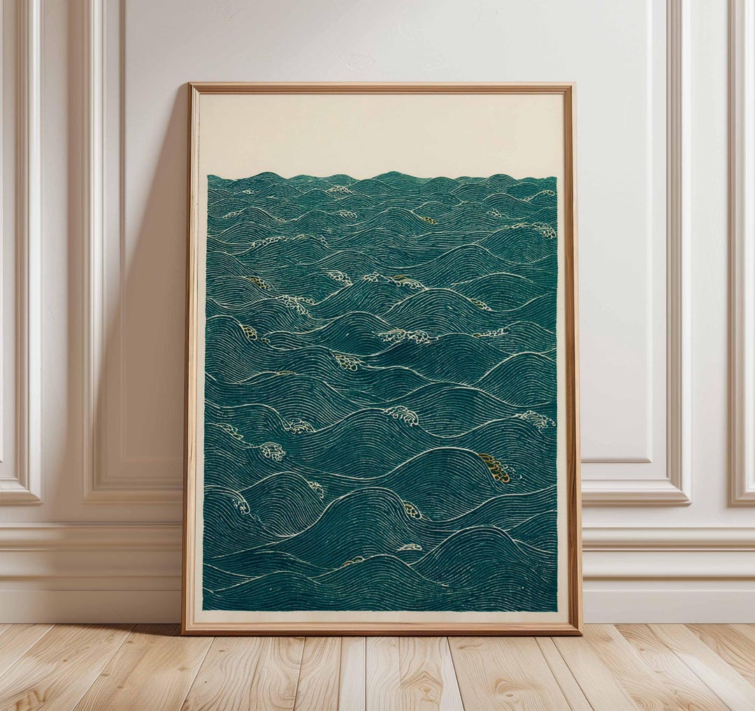 Japanese Ocean Wave Print, Minimalist Sea Wall Art, Zen Japandi Poster ...