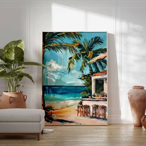 Caribbean Beach Bar Poster, Tropical Wall Art, Tropical Decor, Cocktail ...
